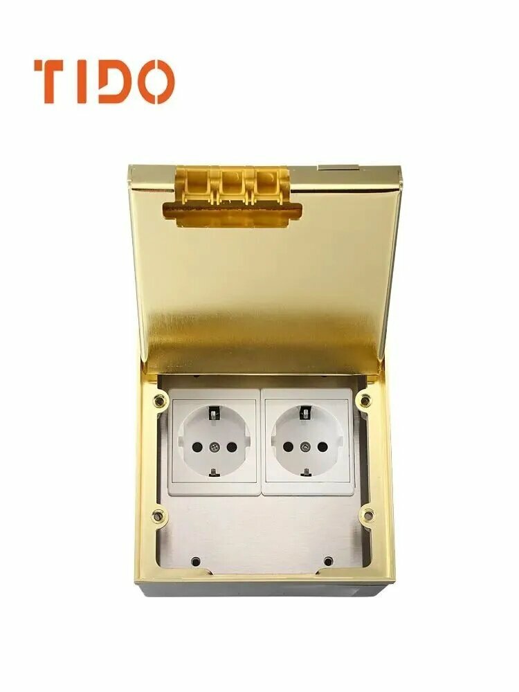 Розетки в пол (люк в пол), Люк под паркет и керамогранит на 2 розетки (в комплекте), Сталь, Золото