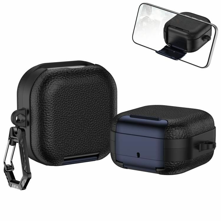 For Samsung Galaxy Buds4 / Buds4 Pro Чехол для беспроводных наушников с текстурой кожи с крючком и держателем