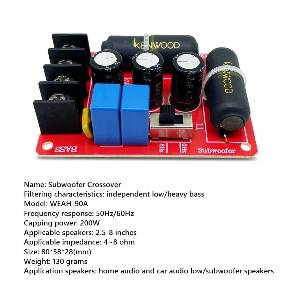 Разделительный фильтр для сабвуфера WEAH-90A, 200 Вт, диапазон 40 400 Гц, поддержка динамиков 2,5 8 дюймов, 4 8 Ом