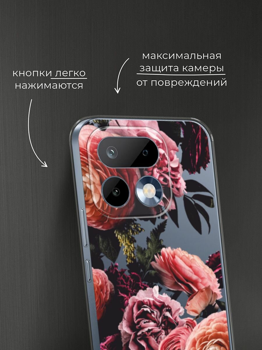 Чехол на Realme 16 Pro / Реалме 16 Про с принтом Бордовые винтажные цветы, прозрачный — фото 1