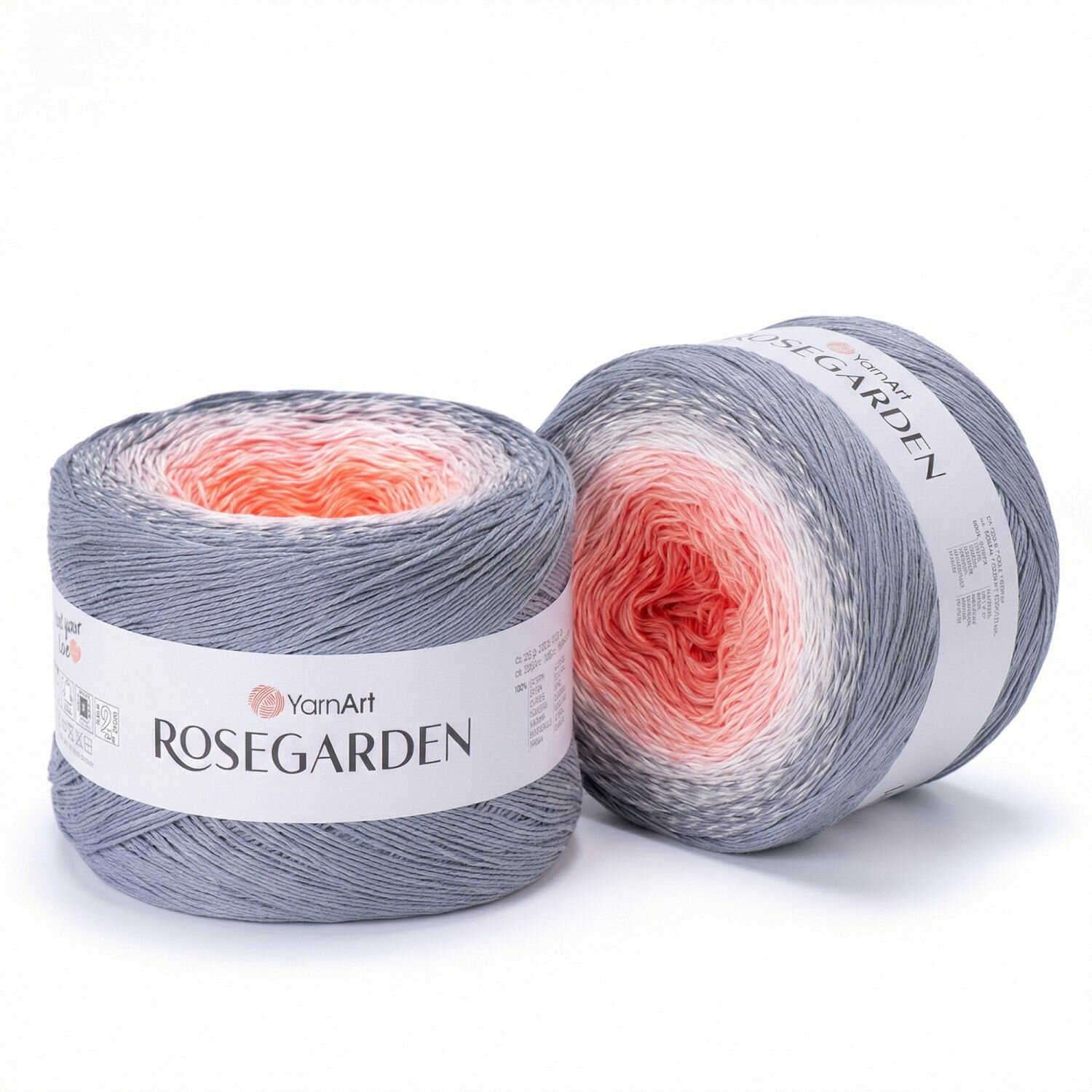 Пряжа Rosegarden YarnArt, серый/белый/коралл - 341, 100% хлопок, 2 мотка, 250 г, 1000 м.