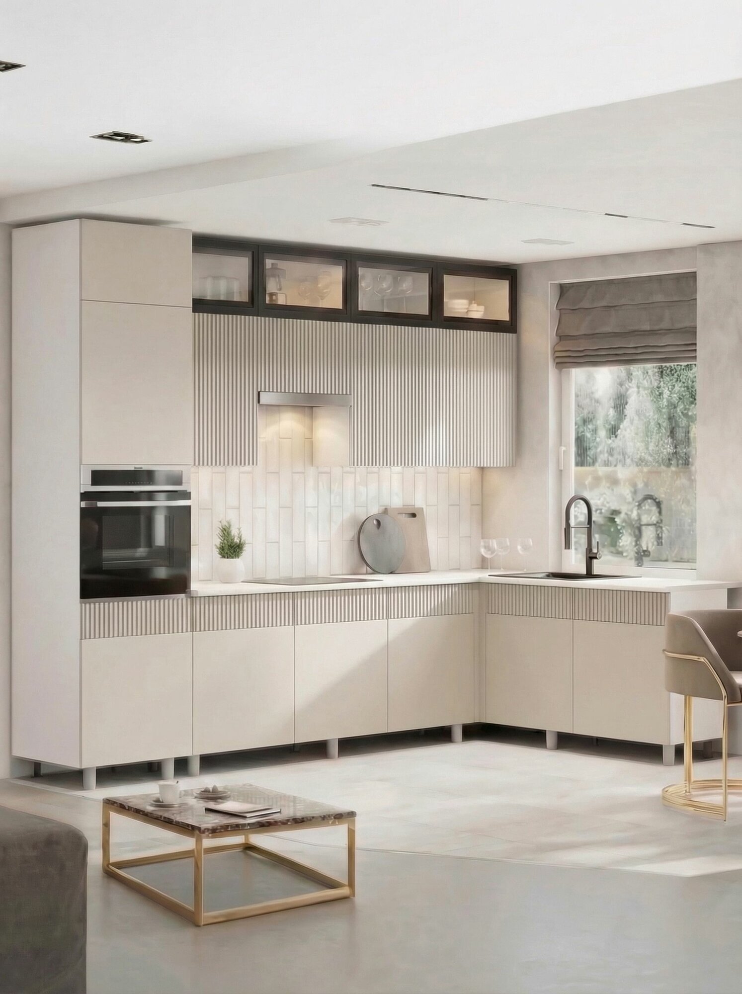 Угловая кухня София МДФ/ЛДСП 3,0х1,8м белый/меланж со столешницей