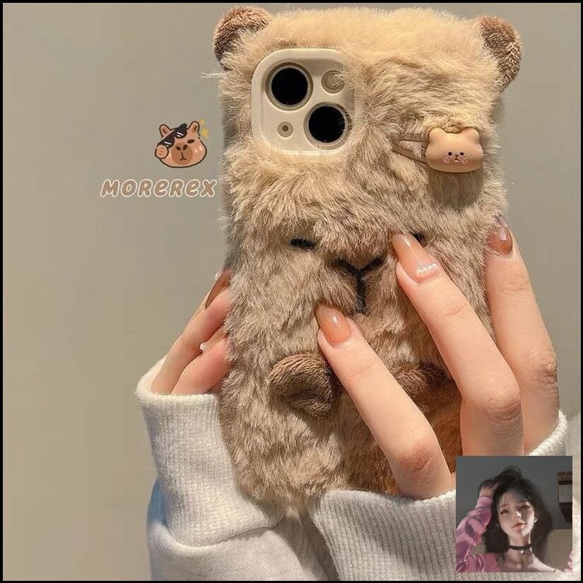 Пушистый противоударный чехол на Apple iPhone 11 / айфон 11 для девушки с защитой камеры