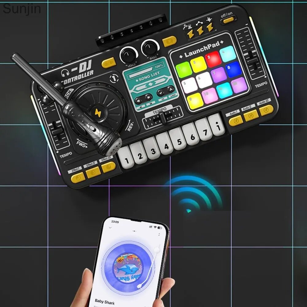 Детский DJ-контроллер, белый музыкальный микшер для ди-джеев с эффектами скретч и вращающимся проигрывателем — фото 1