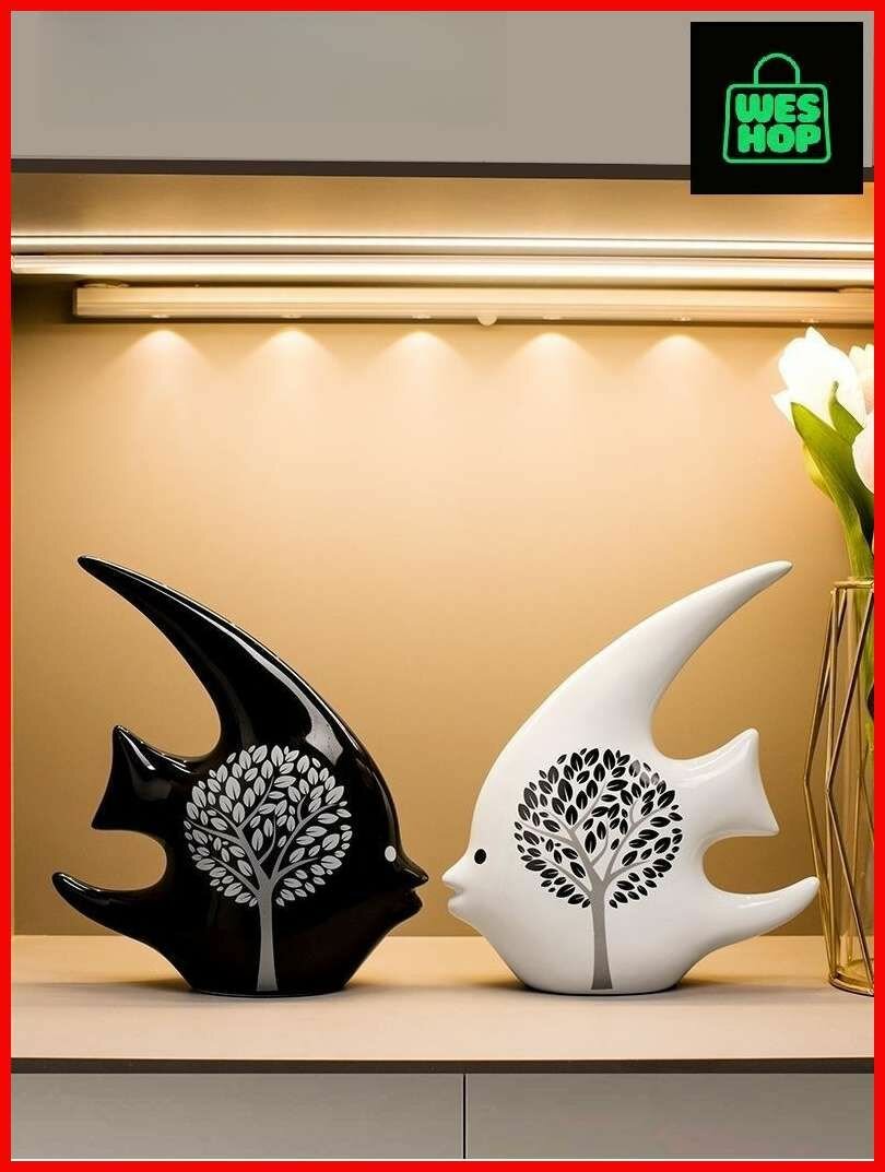 Расписанная вручную керамическая рыба с деревом (пара) для домашнего декора, свадебный подарок