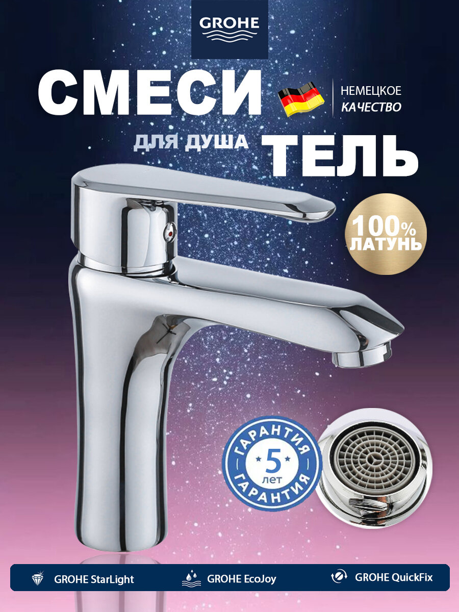 GROHE Смеситель для ванной комнаты с функцией горячей и холодной воды, латунь, хром
