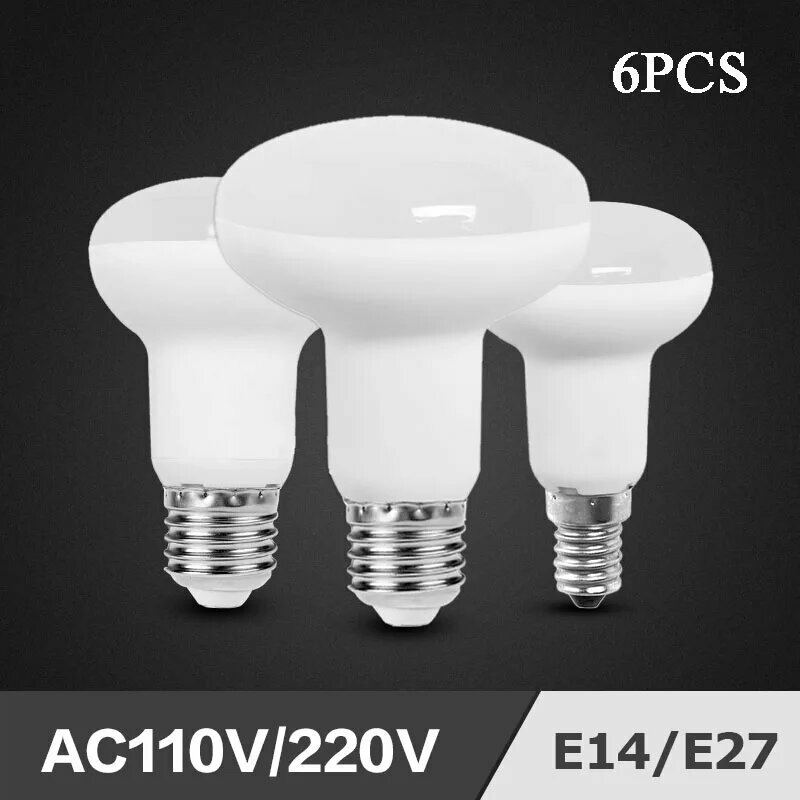 6xLed Лампа R39 R50 R63 R80 3 Вт 7 Вт 9 Вт 12 Вт E14 E27 База с регулируемой яркостью Холодная теплая лампа Bombillas Лампада Ампульный прожектор 110 В 220 В