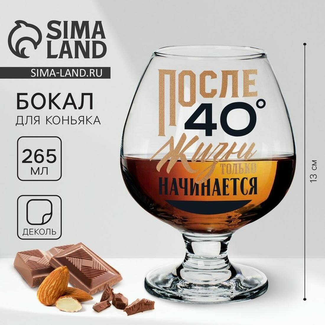 Бокал Дорого внимание «После 40», для коньяка, стекло, объем 265 мл