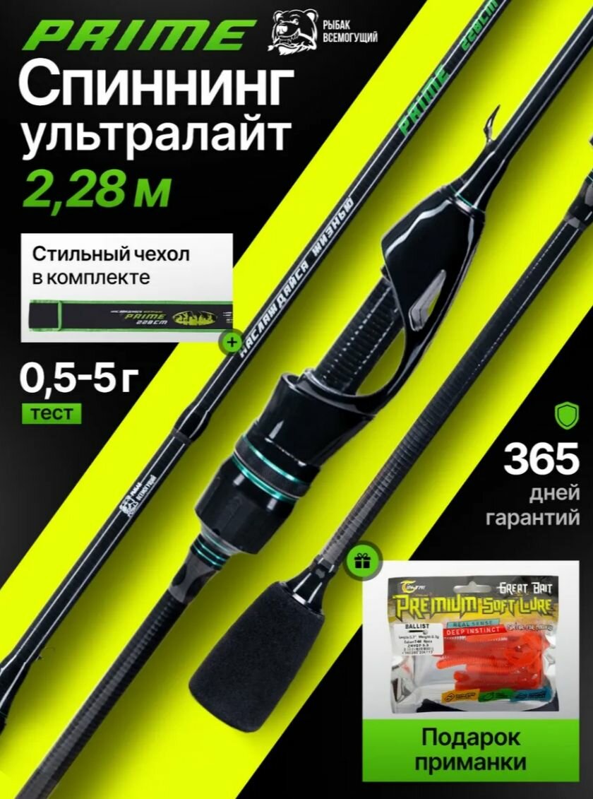 Спиннинг Рыбак Всемогущий Прайм ультралайт штекерный для форели 228 см. тест 0,5-5 гр.