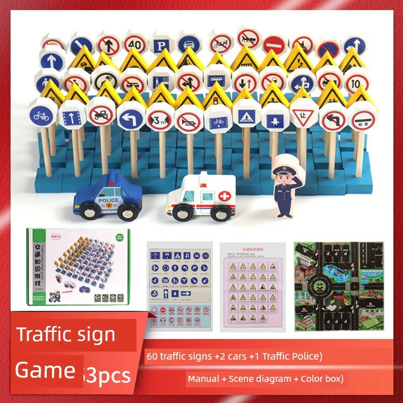 Набор дорожных знаков типа C: 63 детали, 60 знаков + 2 машины + полицейский + схема + сумка