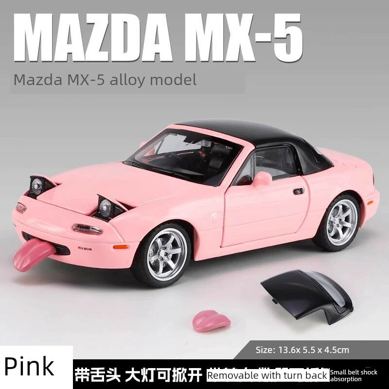 Модельная машина Mazda MX-5 купе с поднимающимися фарами, розовый цвет, съемная язык, алюминиевая шкала 1:24