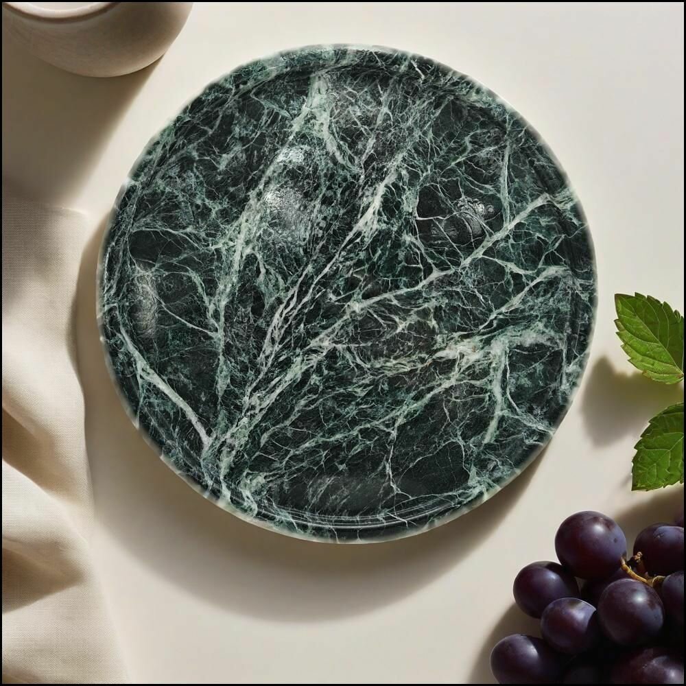 Эксклюзивный поднос 24x24 см из натурального зеленого мрамора для косметики, украшений и кухонных аксессуаров