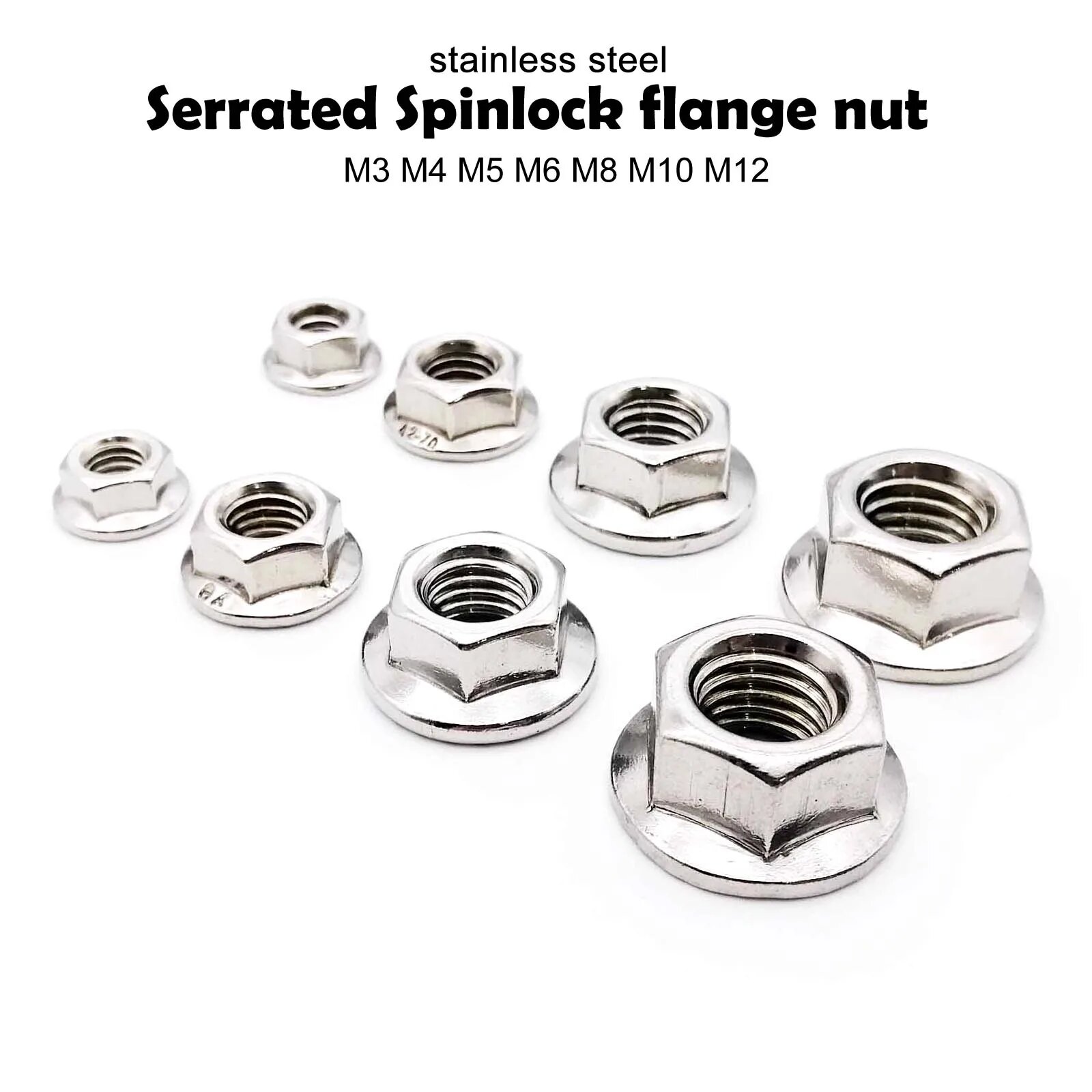 M3 M4 M5 M6 M8 M10 M12 Нержавеющая сталь Метрическая резьба Шестигранная головка Зубчатая фланцевая гайка Spinlock Контргайка DIN6923
