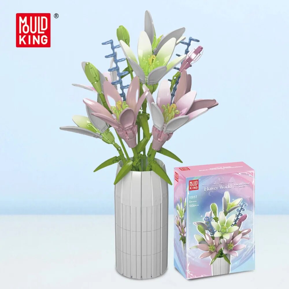 Конструктор Mould King 10057 Лилии в вазе, 1006 деталей, Детские строительные блоки, декоративное украшение