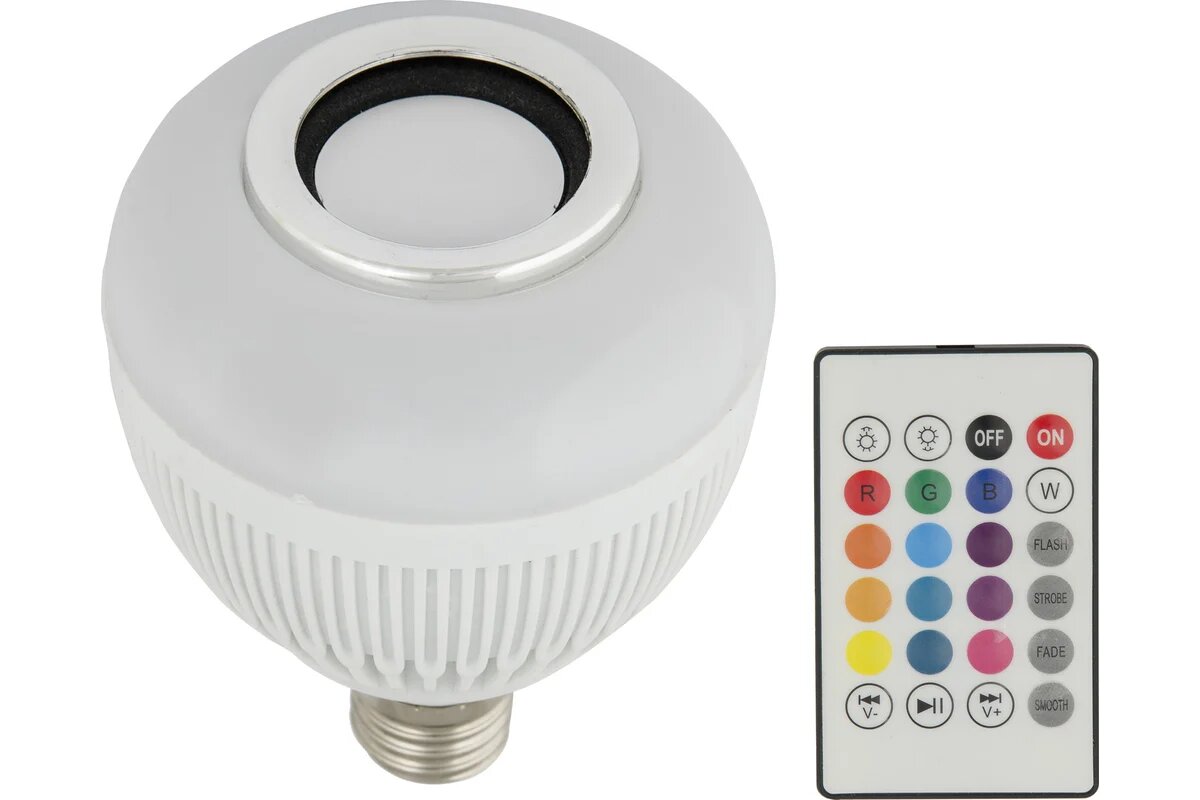 Светодиодный диско-лампа Volpe ULI‑Q340 8W RGB/E27 WHITE с Bluetooth, динамиком и RGB‑подсветкой
