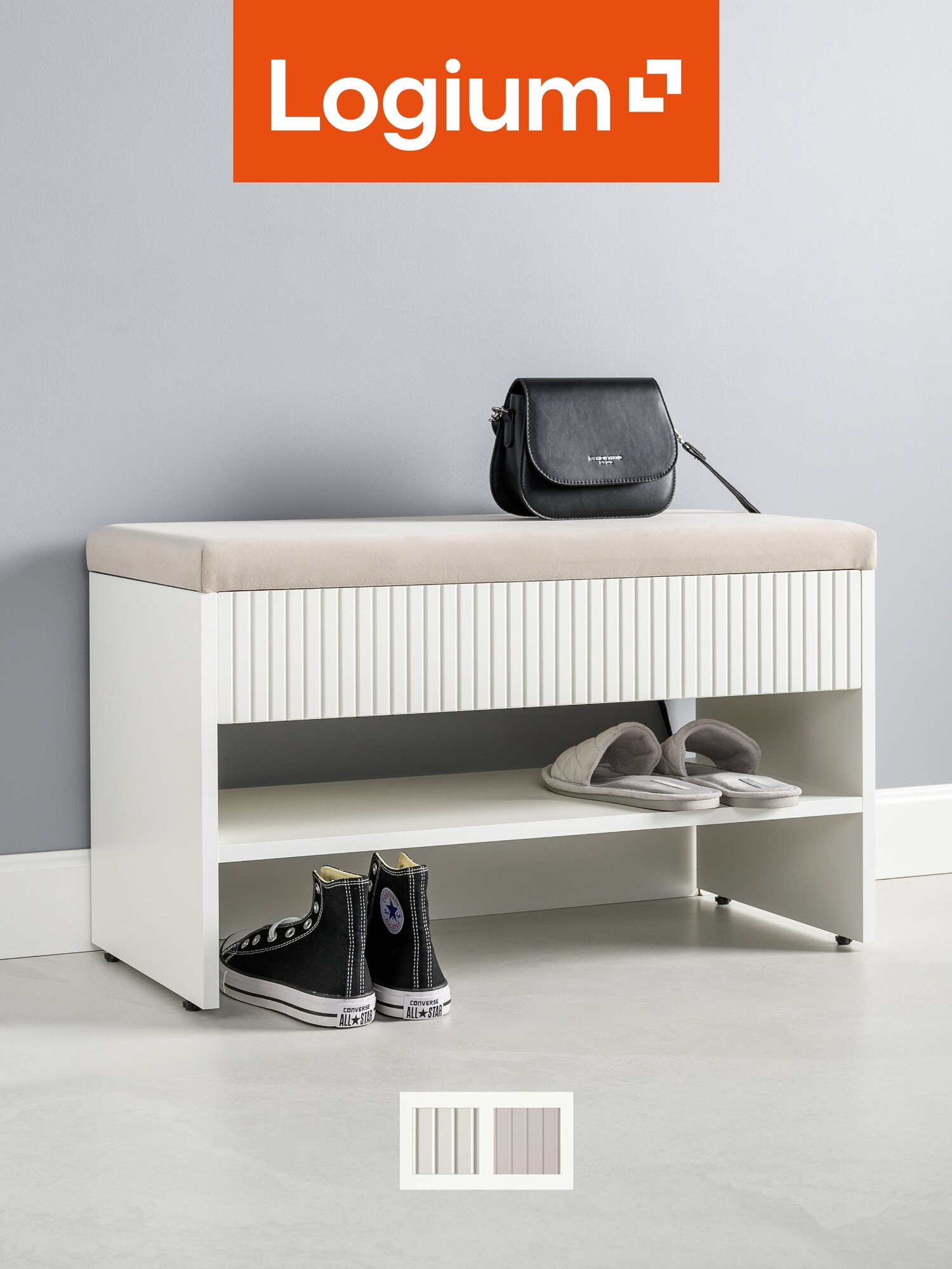 Тумба для обуви с ящиком, 75*36*45, Белый Шагрень/Velutto 16 (платиновый), "Интерия 16.133"