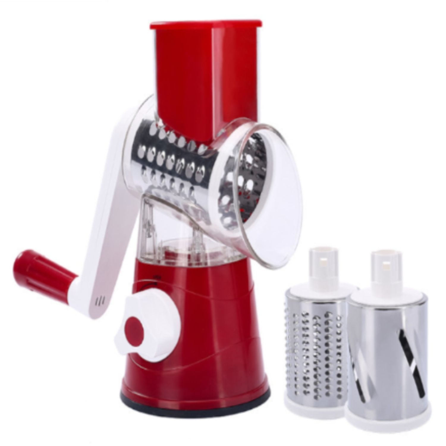 Ручной роторный терка для сыра и мандалин слайсер для овощей, орехов, моркови, огурцов, цуккини, множественные ножи из нержавеющей стали (Красный), 1 шт слайсер, 3 шт ножи