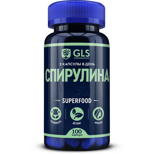 БАД GLS Pharmaceuticals GLS Спирулина, № 100 капсул 3488