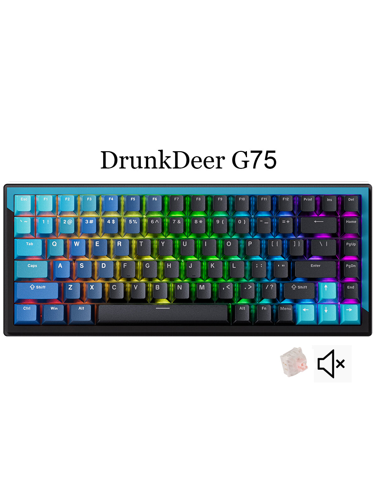 DrunkDeer Игровая клавиатура проводная G75 HE магнитная Клавиатура с подсветкой быстрого запуска , Английская раскладка, лазурный