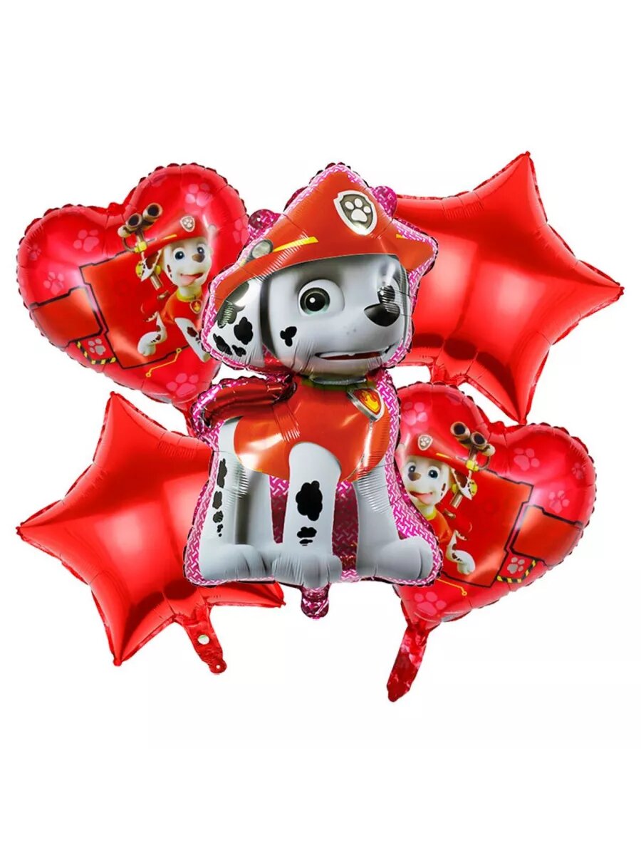 Набор воздушных шаров, "Щенячий патруль Маршалл", фольга, латекс, 5 шт