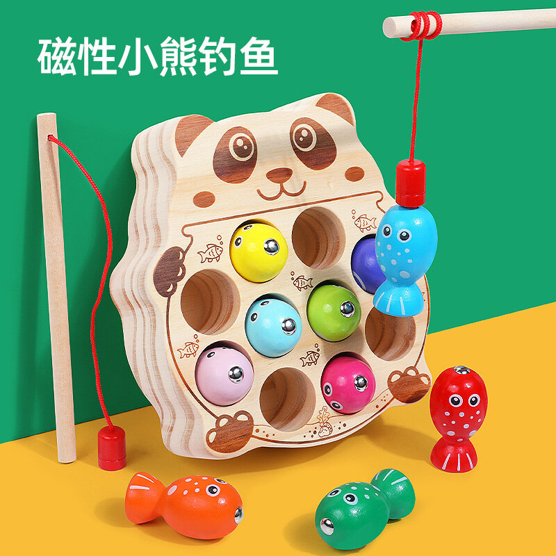 Игрушка Maruko "Котенок, играющий в рыбалку", деревянная, магнитная, для раннего развития