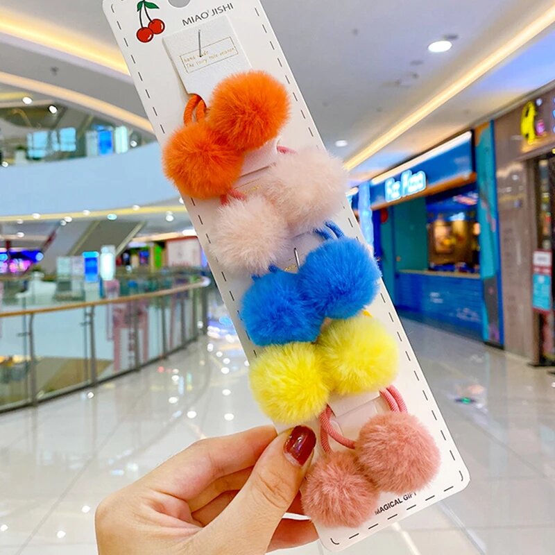 Детские резинки для волос с помпонами, 10 шт, Hair ball-C-10