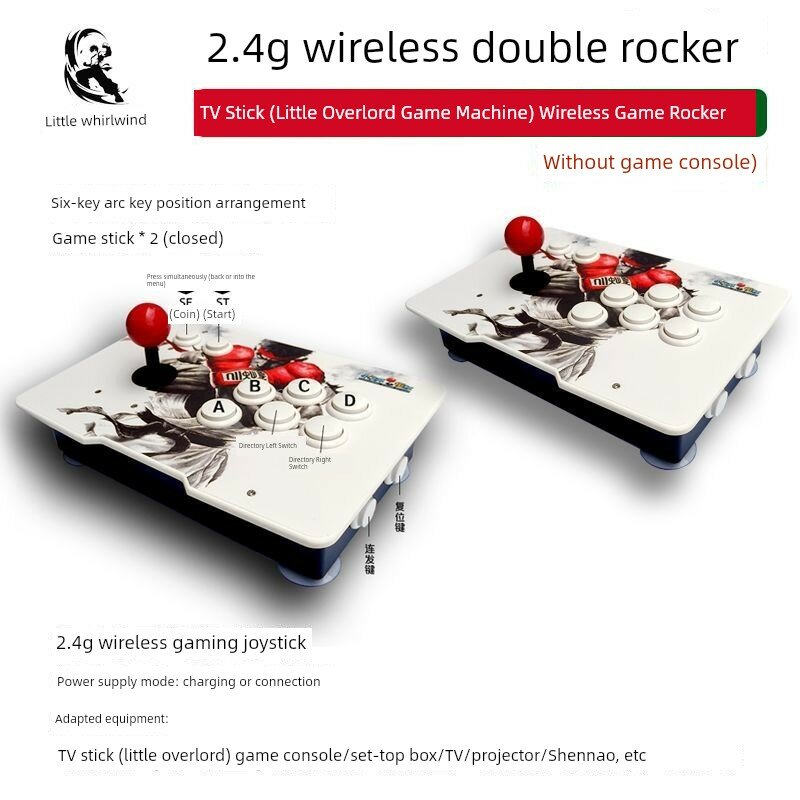Беспроводной игровой контроллер 2.4G с двумя джойстиками и 6-кнопочной дуговой раскладкой для ретро-телевизионных игр