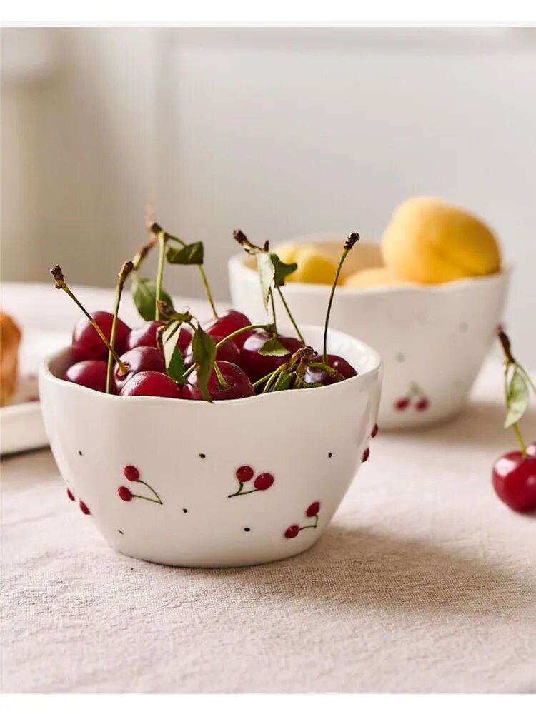 Керамическая миска для закусок с рисунком вишни, белая, красная, диаметр 11 см — фото 1