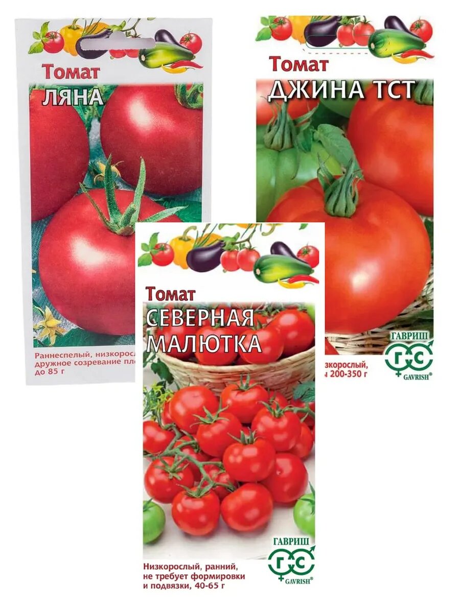Набор семян Гавриш две упаковки: Томат Ляна, Джина и Северная малютка