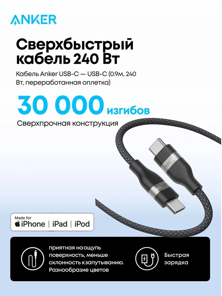 Anker Кабель для мобильных устройств USB Type-C/USB Type-C, 0.9 м, черный