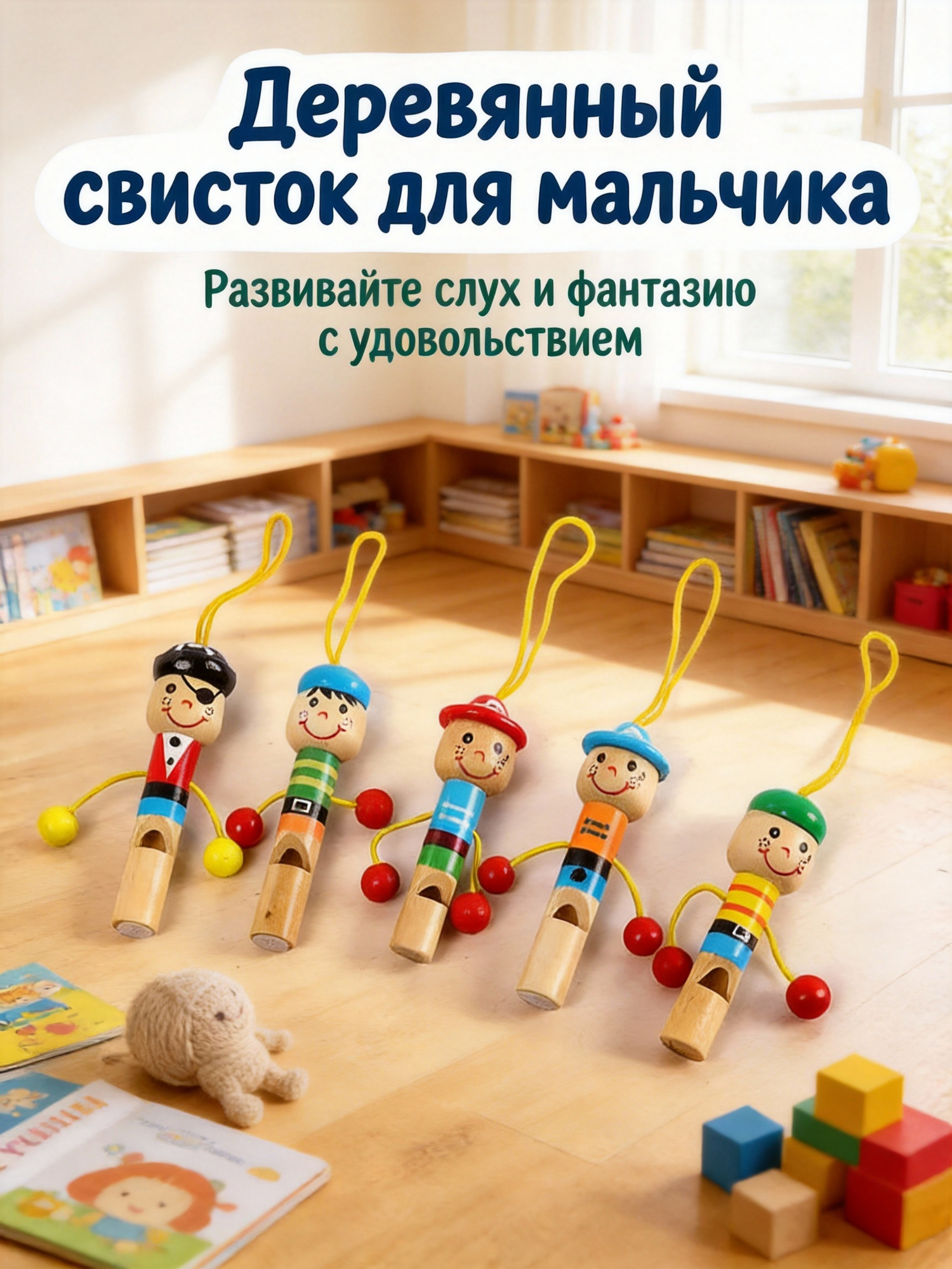 Деревянный свисток для малышей, детская музыкальная игрушка из дуба с случайным цветом для детей 4-7 лет — безопасный инструмент для развития слуха и творчества