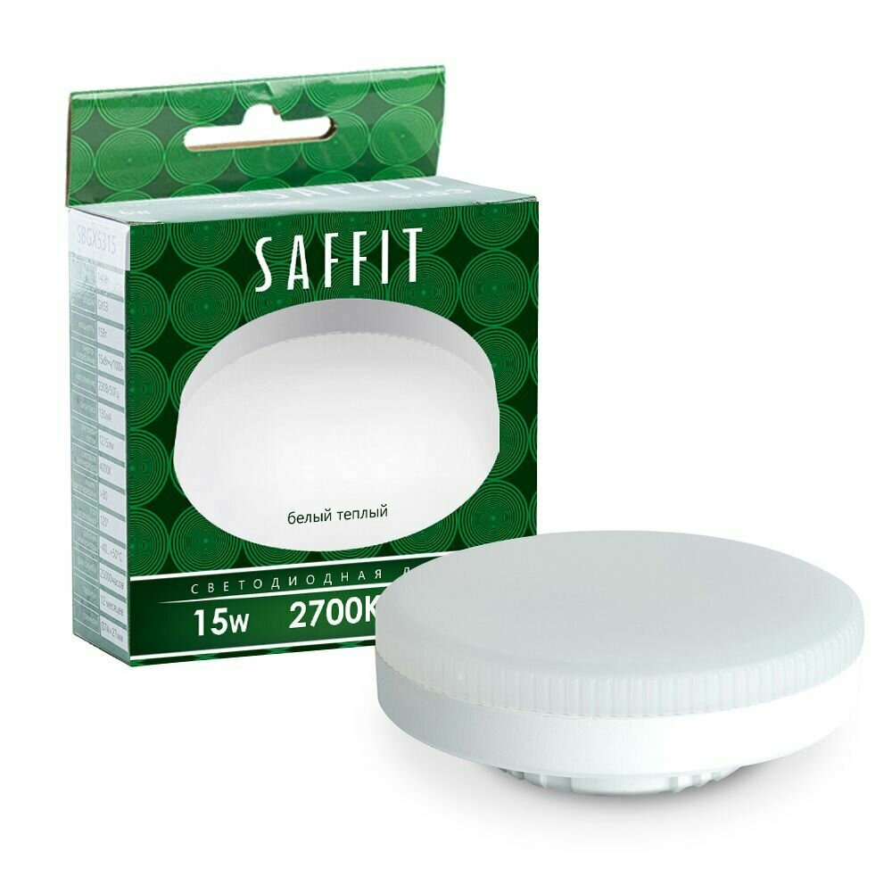 Лампа светодиодная GX53 15W таблетка теплый белый свет 2700K Saffit SBGX5315 55191