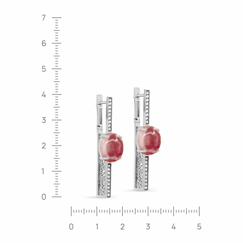 Серьги серебро, 925 проба, фианит, улексит синтетический, длина 4 см, , розовый — фото 1
