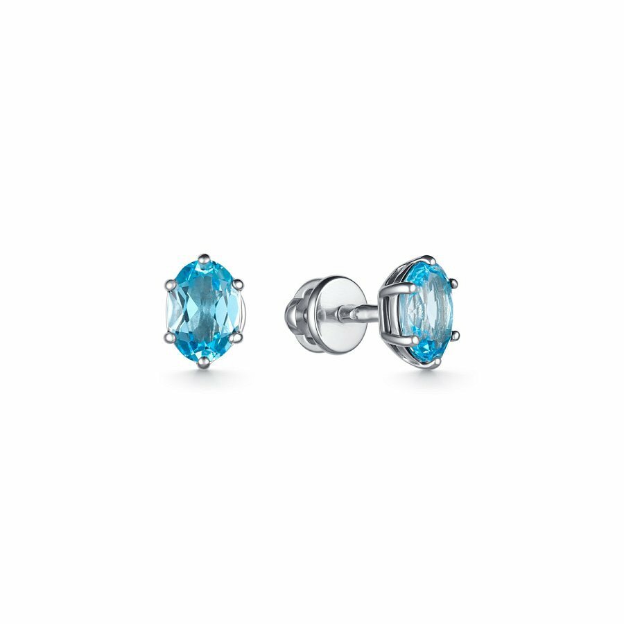 Серьги пусеты, серебро, 925 проба, родирование, топаз
