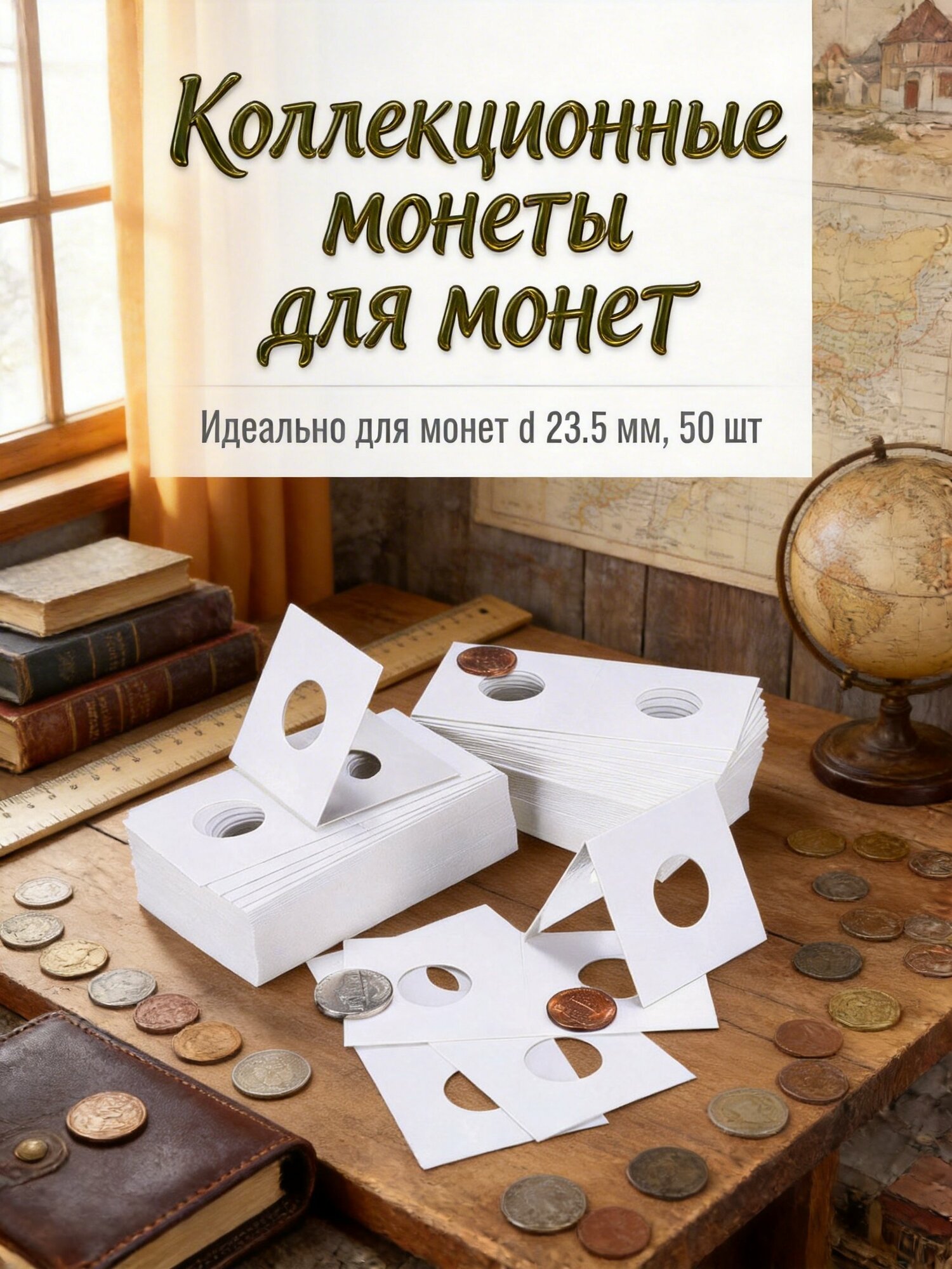 Холдеры для монет d 23.5 мм, 50 шт в упаковке — картон ПЭТ для безопасного хранения и маркировки коллекции