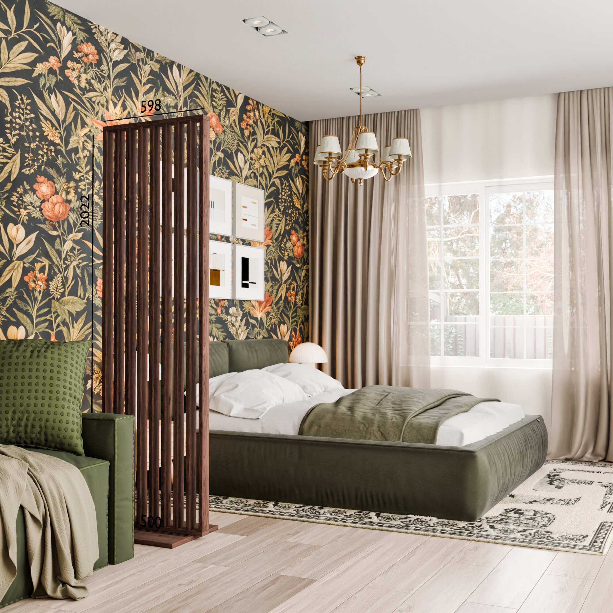 Реечная перегородка ширма для зонирования пространства 598 мм, Дуб Катания