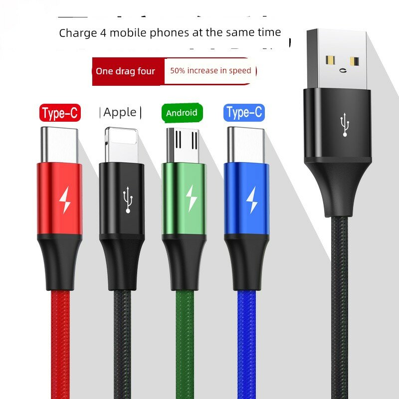 Кабель Baseus для зарядки Apple (один на четыре), iPhone X (четыре в одном), с двумя портами Type-C, для двух телефонов