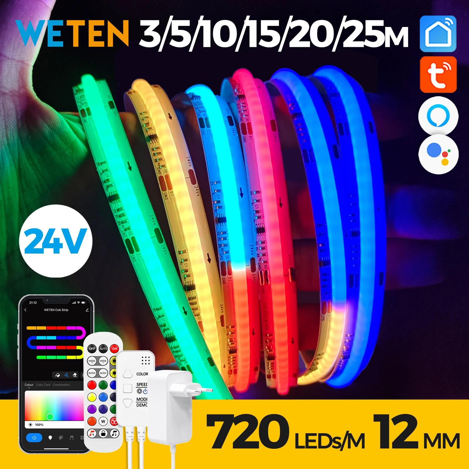 Светодиодная лента WETEN RGBIC 24В, 3 метра, EU Plug