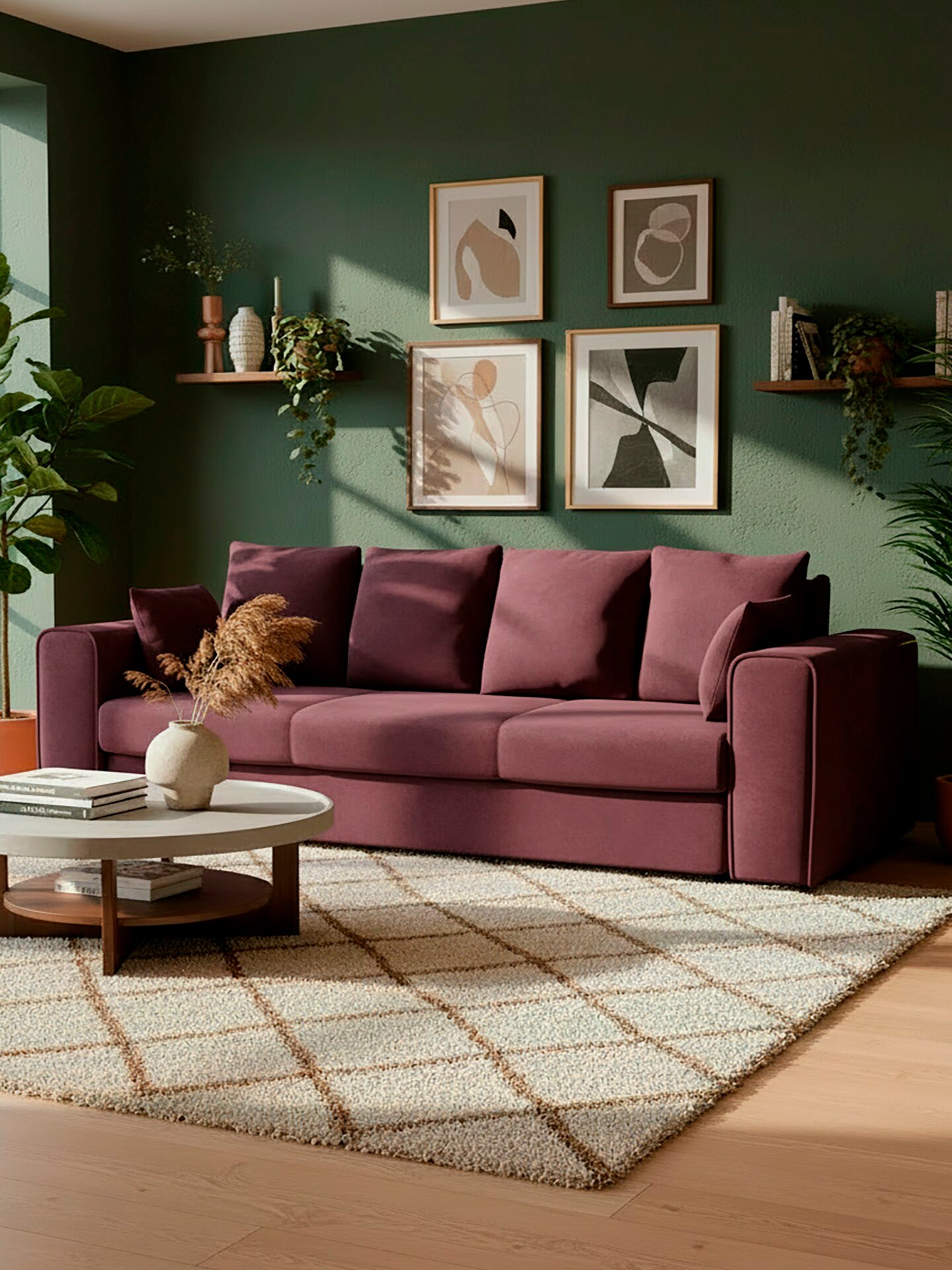 Диван Гиверни Лайт Velutto 15 GF 230x94x80 см, бордовый Велютто, еврокнижка GOODFORM