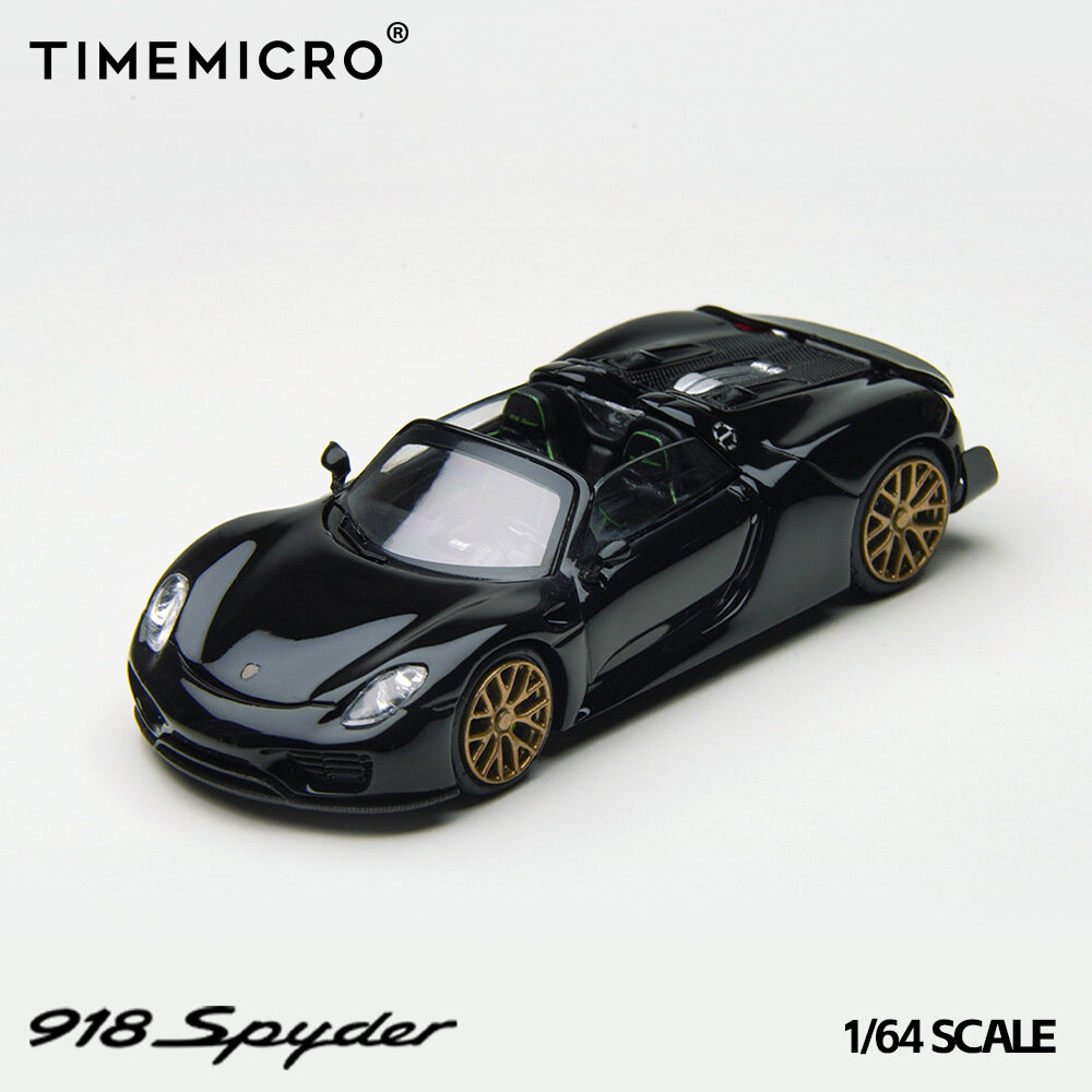 Коллекционная модель автомобиля Porsche 918 Spyder из сплава масштаб 1:64 черно-золотой цвет высокое качество для