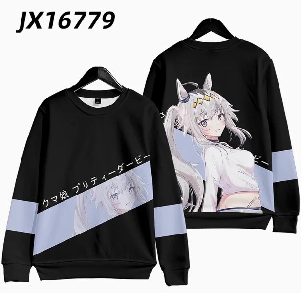 Аниме толстовка Umamusume XXXL, черный, круглый вырез