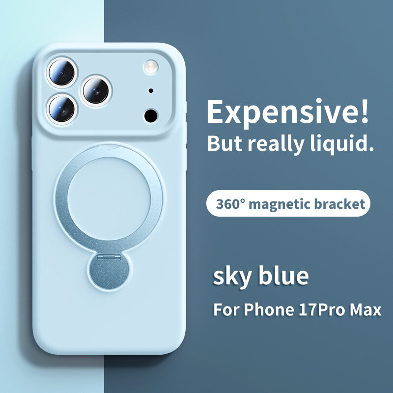 Силиконовый чехол с вращающимся стендом для iPhone 17 Pro Max, полная защита