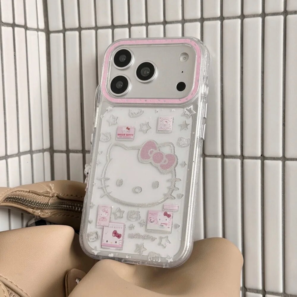 Прозрачные чехлы Sanrio Hello Kitty KT Cats Line для iPhone 17, 16, 15, 14, 13 Pro Max: милые прозрачные бамперы-накладки