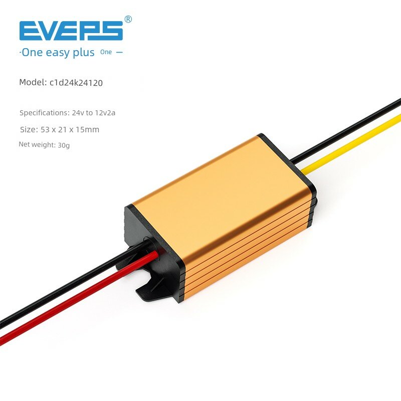 24V в 12V DC преобразователь для автомобильной аудиосистемы, 2A выход, компактный корпус из золотистого алюминия,