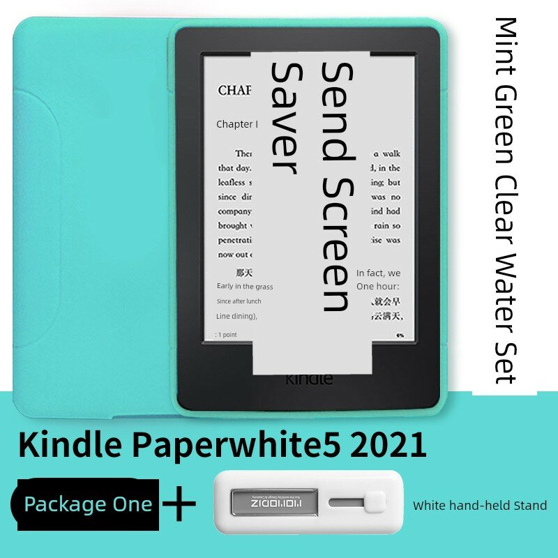 Силиконовый чехол для Kindle Paperwhite 5 мятно-зеленого цвета с белой подставкой для удобства