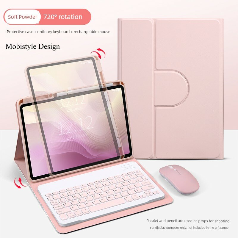 Чехол с квадратной клавиатурой для Huawei MatePad Pro 12.2 дюйма, с подсветкой клавиш, мышь и стилус - Мягкий розовый