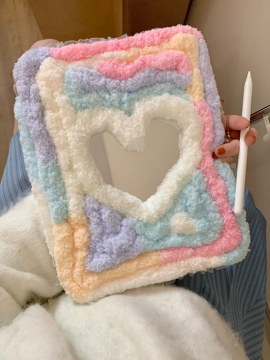 Защитный чехол для iPad Rainbow Candy с плюшевым сердечком и зеркалом для 12-го поколения, 10.9inch Air 8-го поколения,