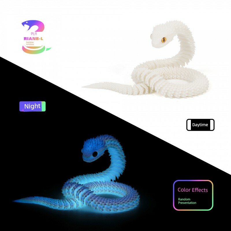 Интернет-знаменитость, светящаяся 3D-печатная модель змеи, игрушка, подвижные суставы, мини-искусственная змея в виде