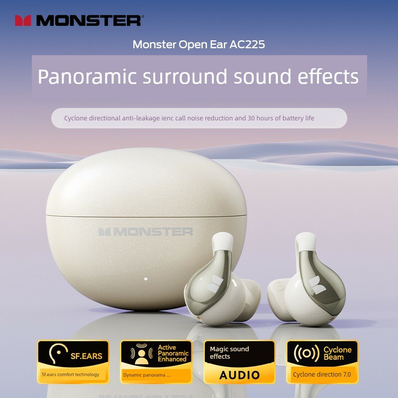 Monster AC225 Bluetooth беспроводные наушники с заушной клипсой и шумоподавлением, Облачный Белый