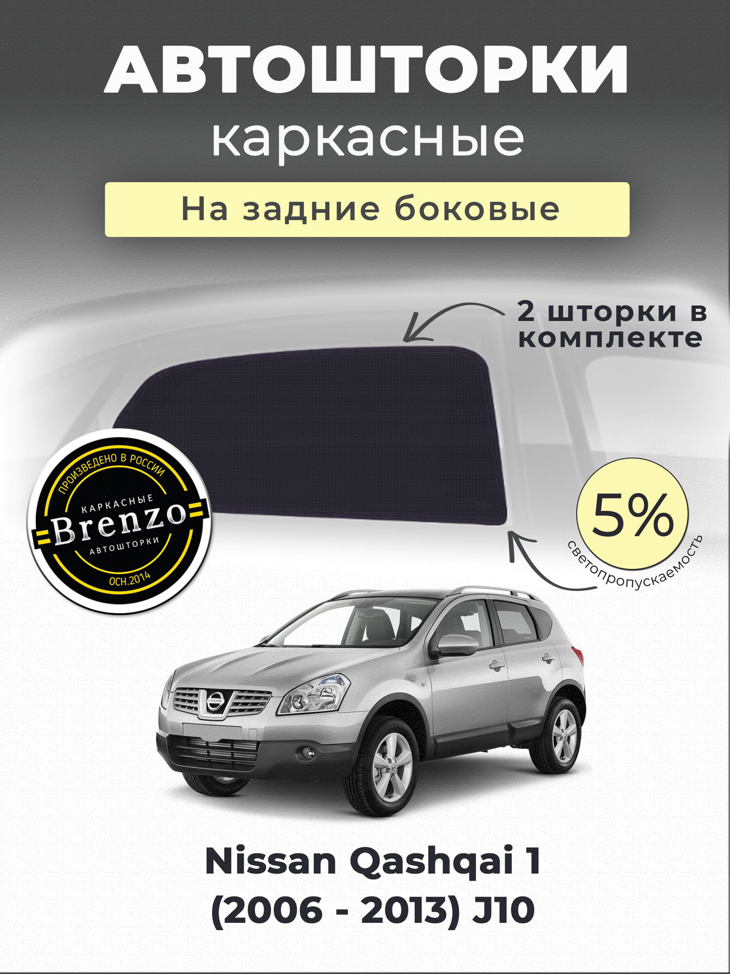 Каркасные шторки Nissan Qashqai 1 5дв. (2006-2013) J10 на задние двери 5%, сетки от солнца в машину